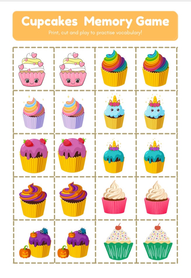 Cupcakes Printable Memory Game Pre-school Printable Game - Etsy