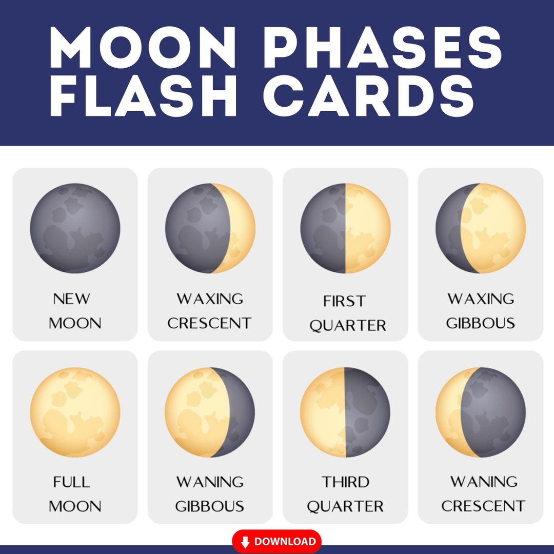 Moon Phases Flashcards, Montessori Science Cards (PDF & PNG). - Etsy