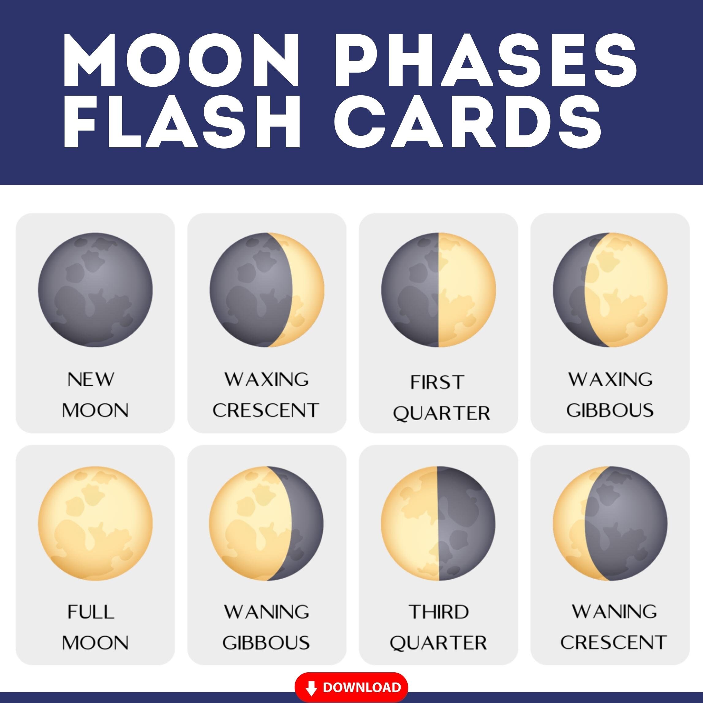 Phases of the Moon Science Flashcards Moon Flashcards Moon Phases Cards ...