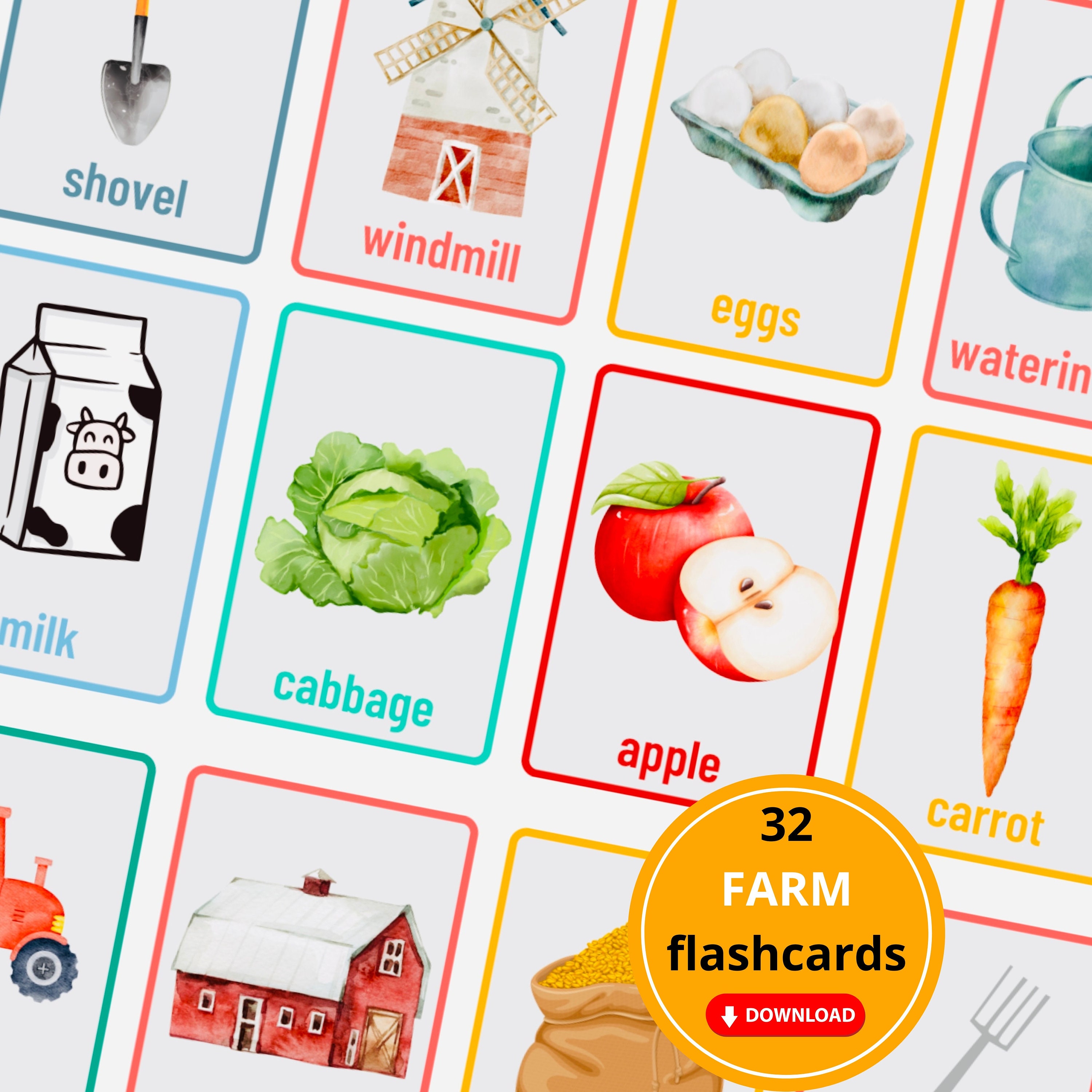 Farm Flash Cards on the Farm for Kids Farm Tools Farm Animals Farm Life ...