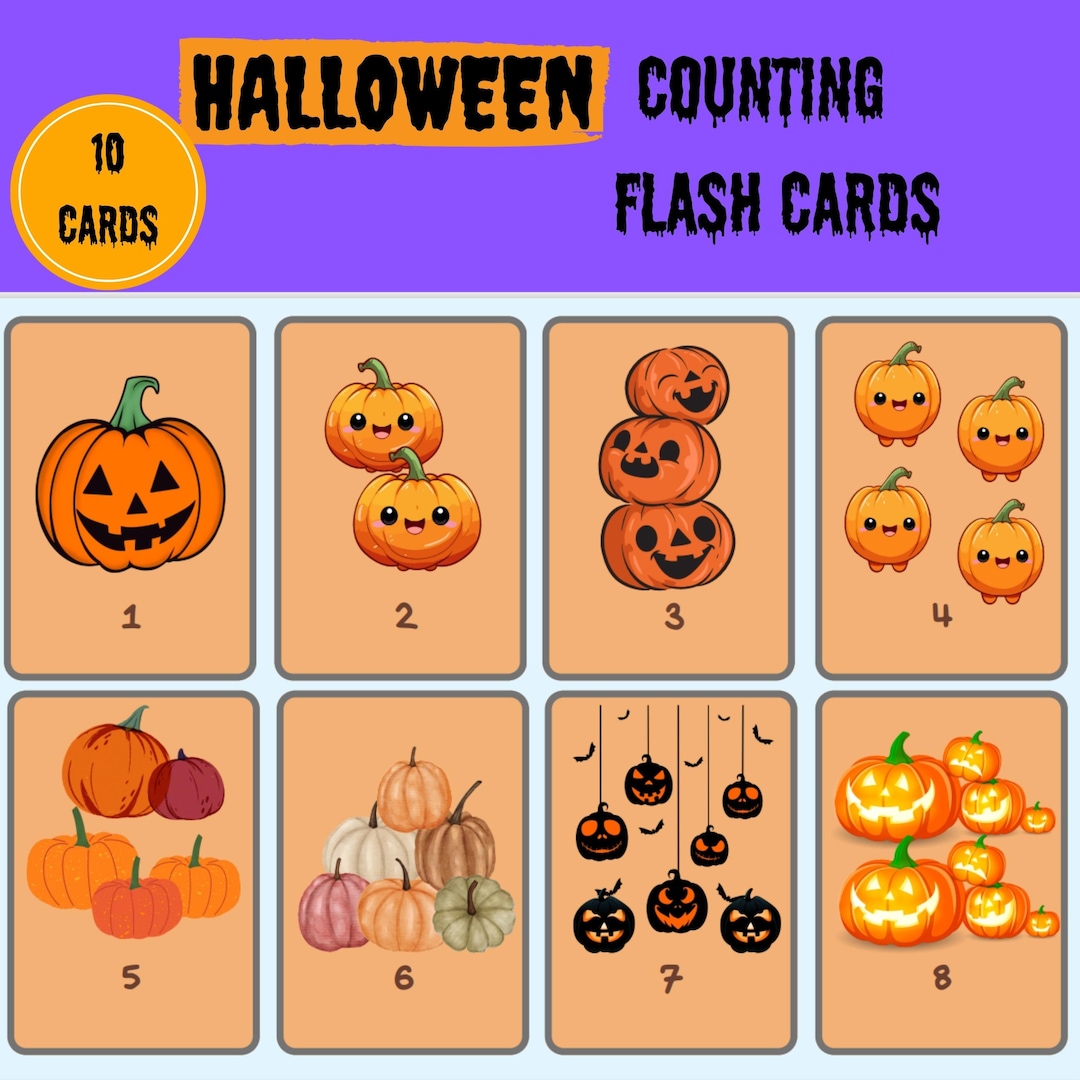 Count Pumpkins Flash Cards: Halloween Counting for Toddlers (PDF/PNG ...