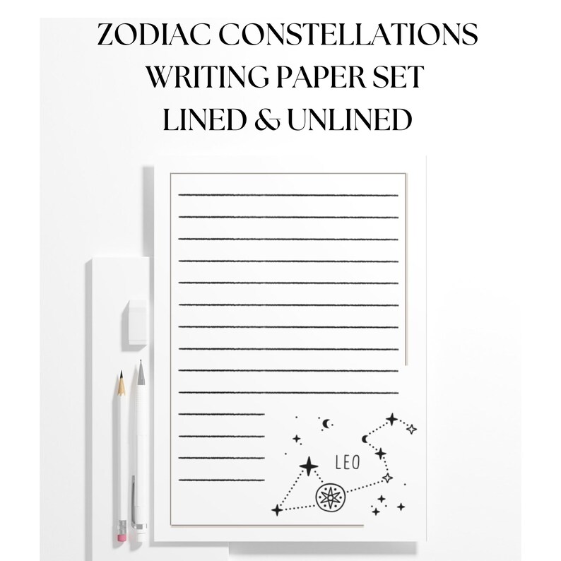 Zodiac Constellation Stationery, Minimalist Notepad Letter Set (PDF ...