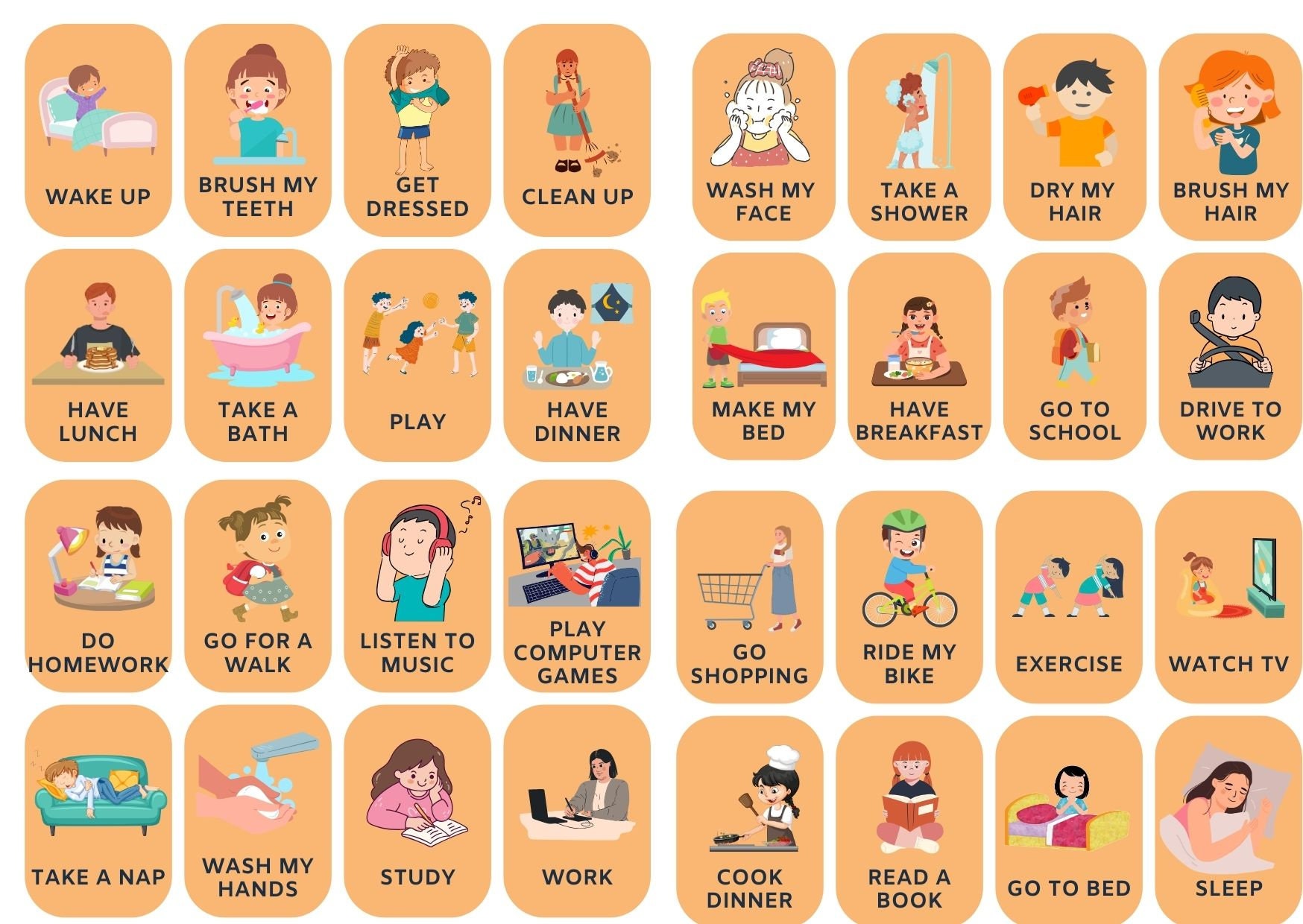 32 Printable Daily Routines Flashcards for Kids Montessori Flashcards ...