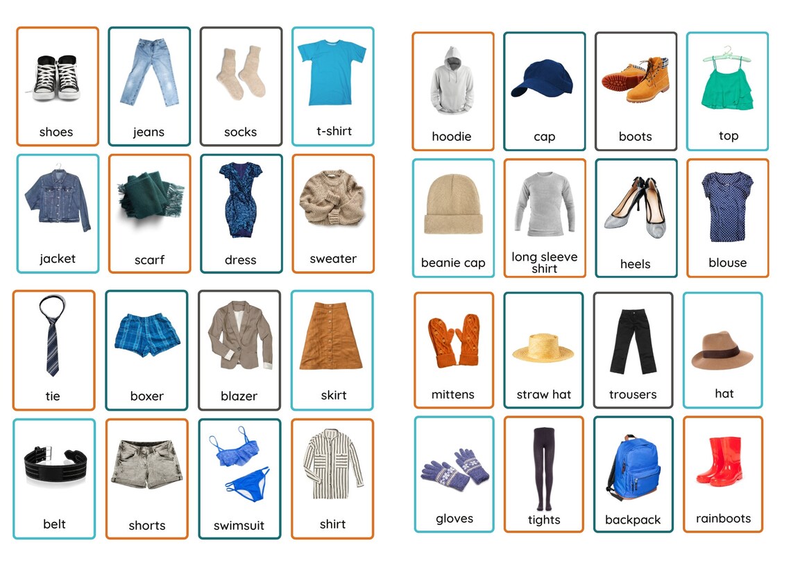 32 Photos Clothes Flashcards for English Learners Clothes Flashcards ...