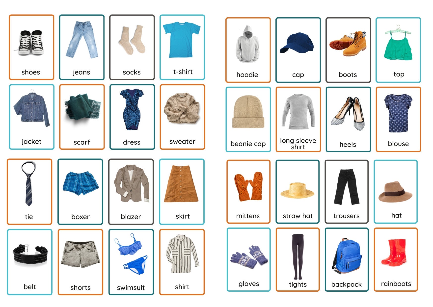 32 Photos Clothes Flashcards for English Learners Clothes Flashcards ...