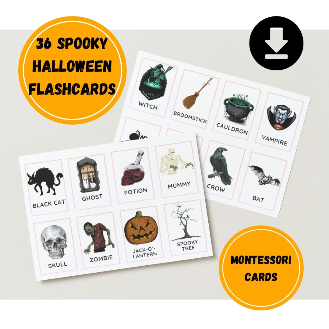 36 Printable Spooky Halloween Flashcards for Kids/ Halloween - Etsy ...