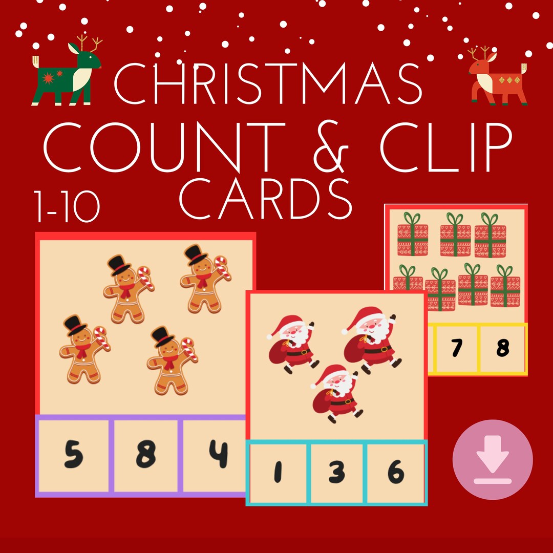 Montessori Count Clip Cards Christmas Count Clip Cards Numbers 1-10 ...