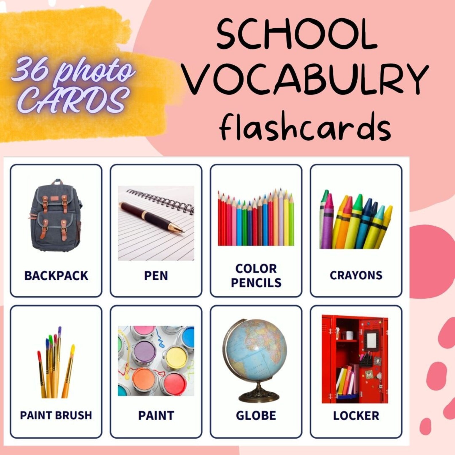 School Objects Vocabulary Flash Cards, English Vocabulary ESL Classroom ...