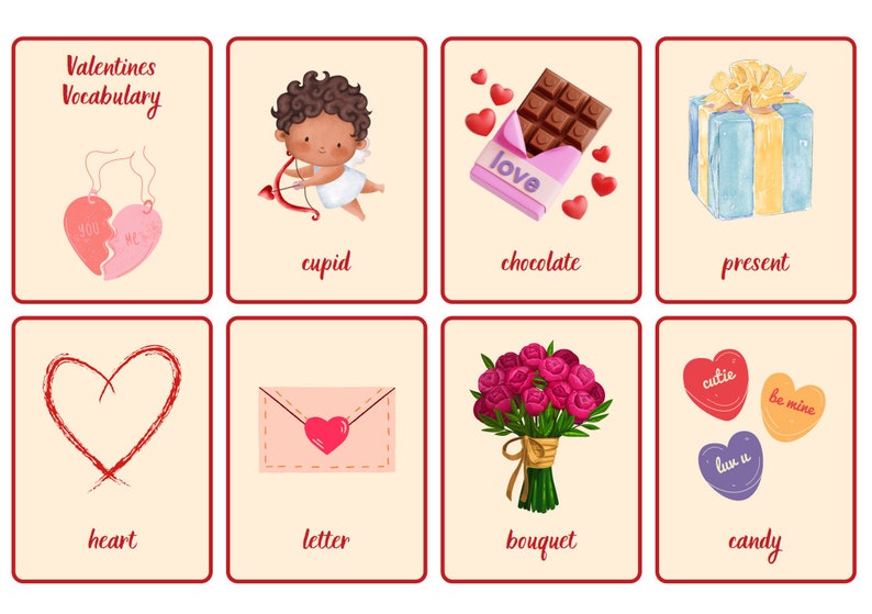 Valentine's Day Printable Flashcards for Kids Classroom Valentine's Day ...