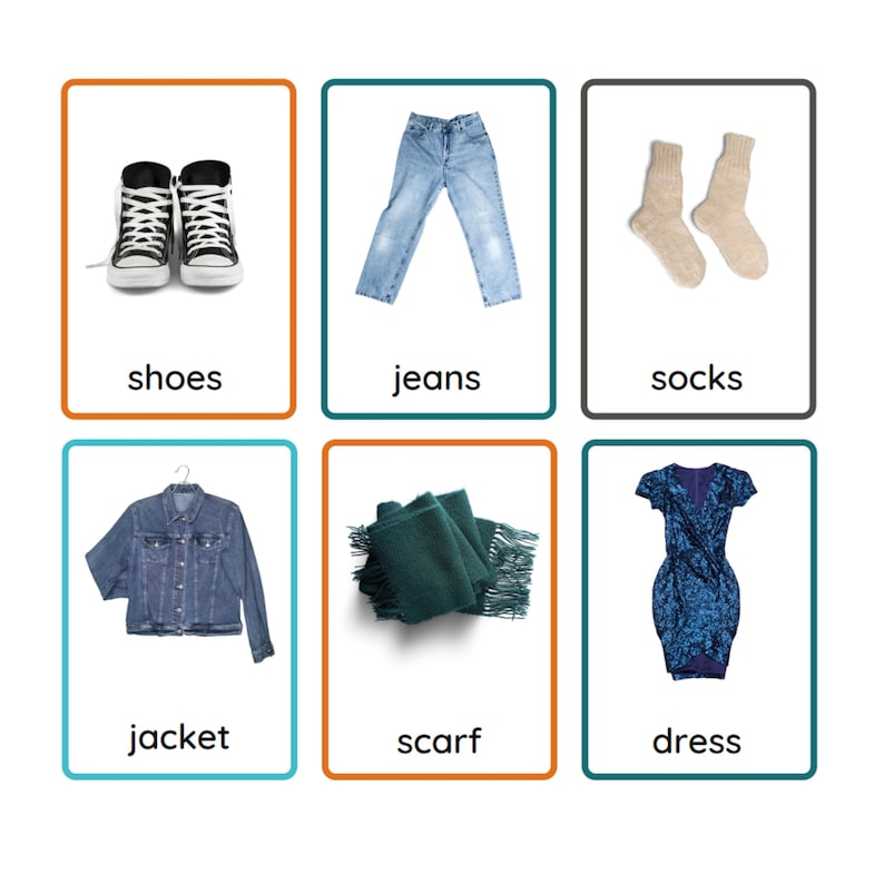 Clothes Flashcards Montessori Printable School Aids, English Lesson ...
