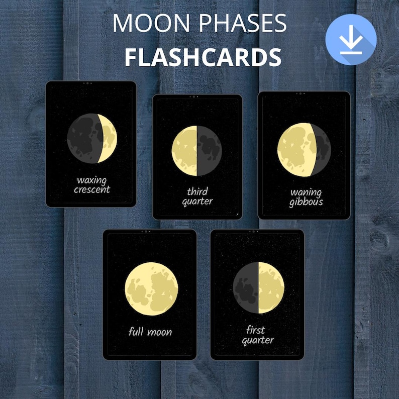 Moon Phases Flashcards | Montessori Printable Cards (PDF/PNG). - Etsy