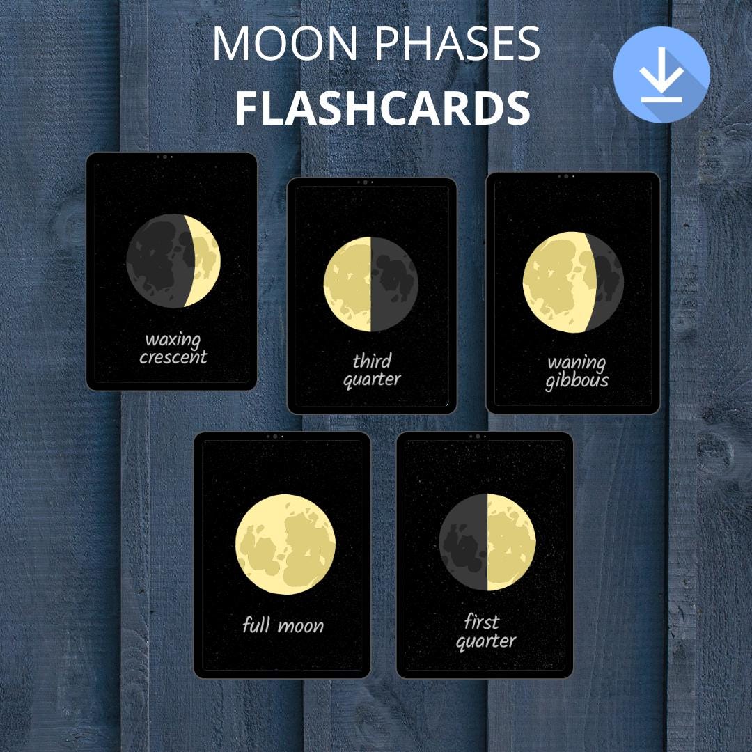 Moon Phases Flashcards | Montessori Printable Cards (PDF/PNG). - Etsy