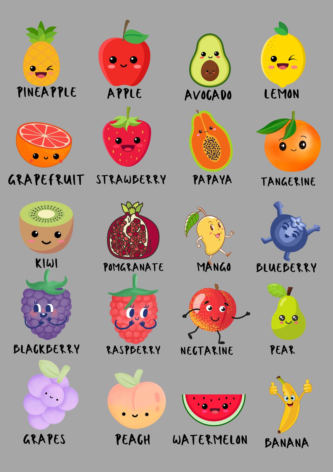 Fruits Names Poster for Kids Montessori Poster Fruits - Etsy