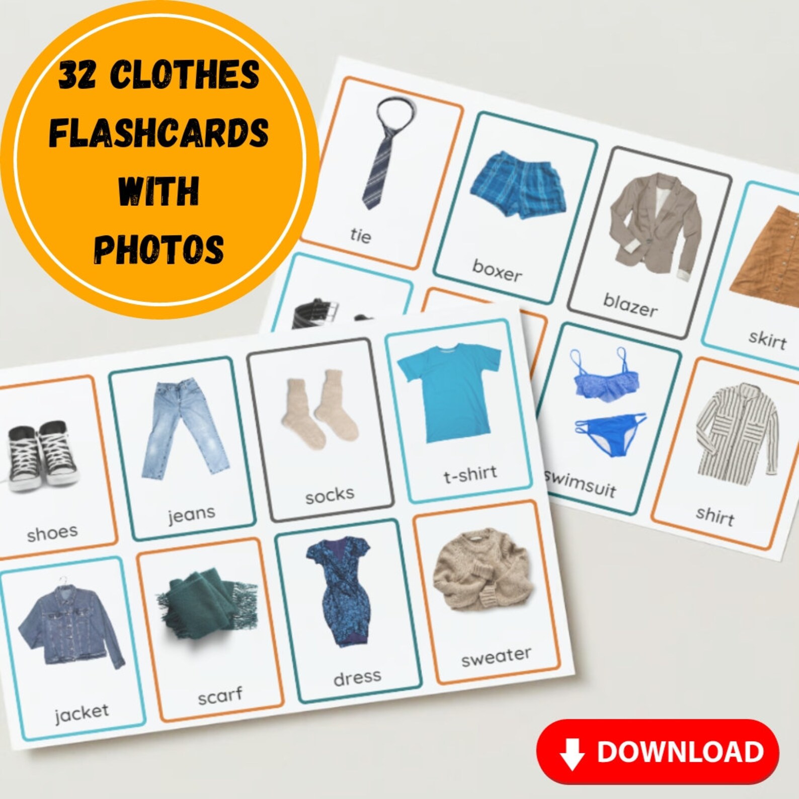 32 Photos Clothes Flashcards for English Learners Clothes Flashcards ...