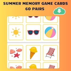 Summer Memory Game Cards for Quality Family Time, Memo Cards 60 Pairs ...