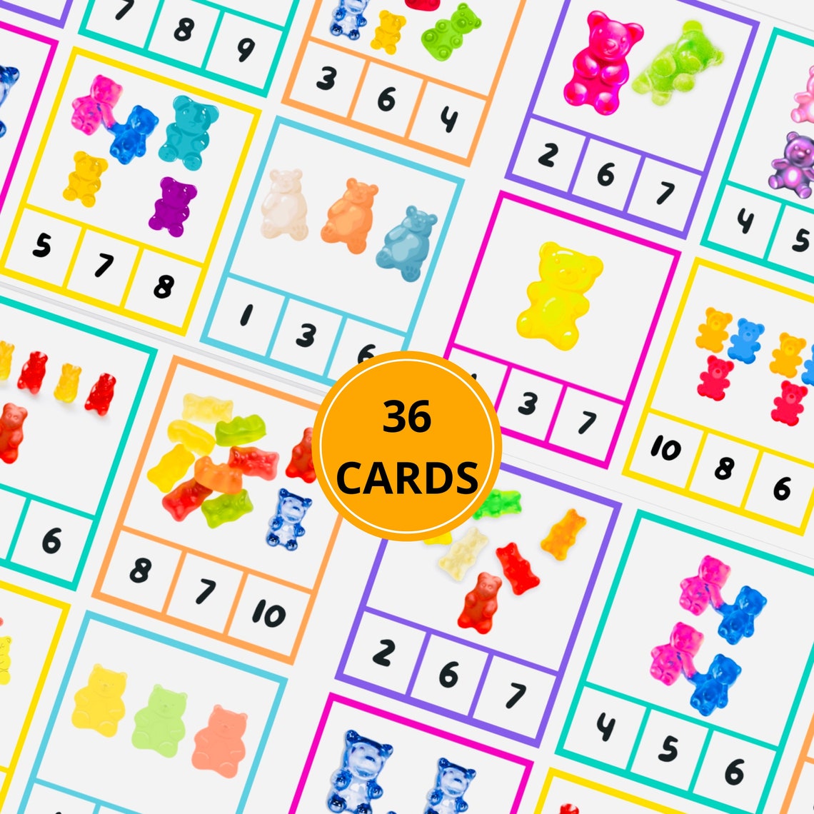 Gummy Bears Count and Clip Cards, Number Recognition (PDF Pattern). - Etsy