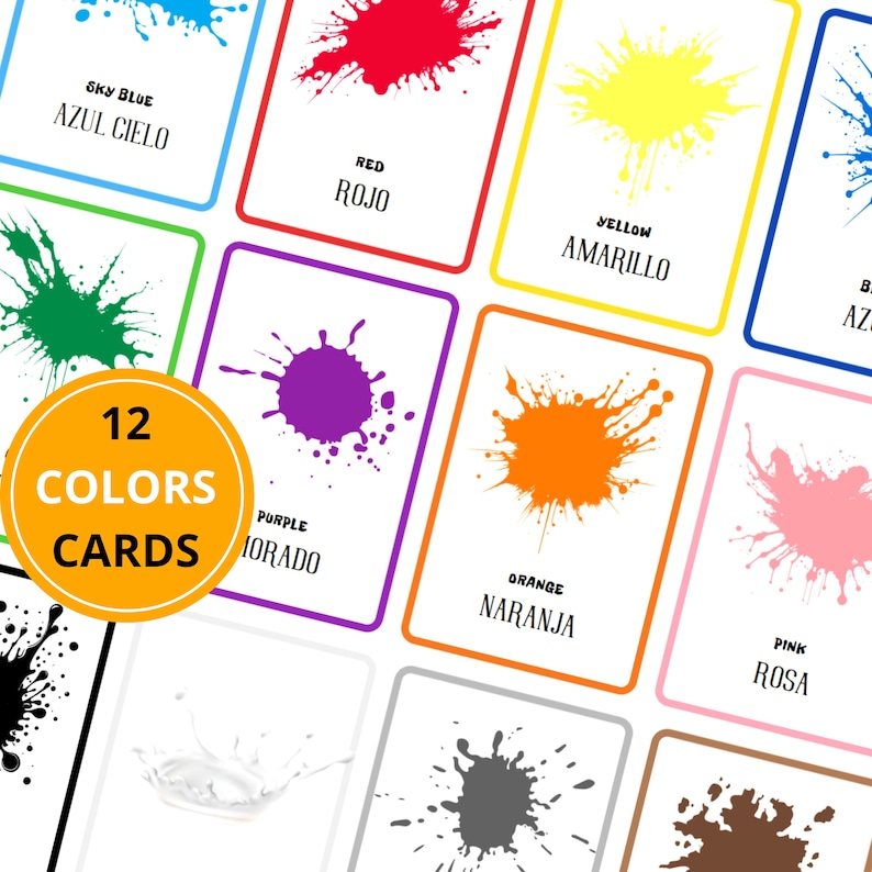12 Bilingual Spanish English Color Flashcards, Colors in Spanish ...