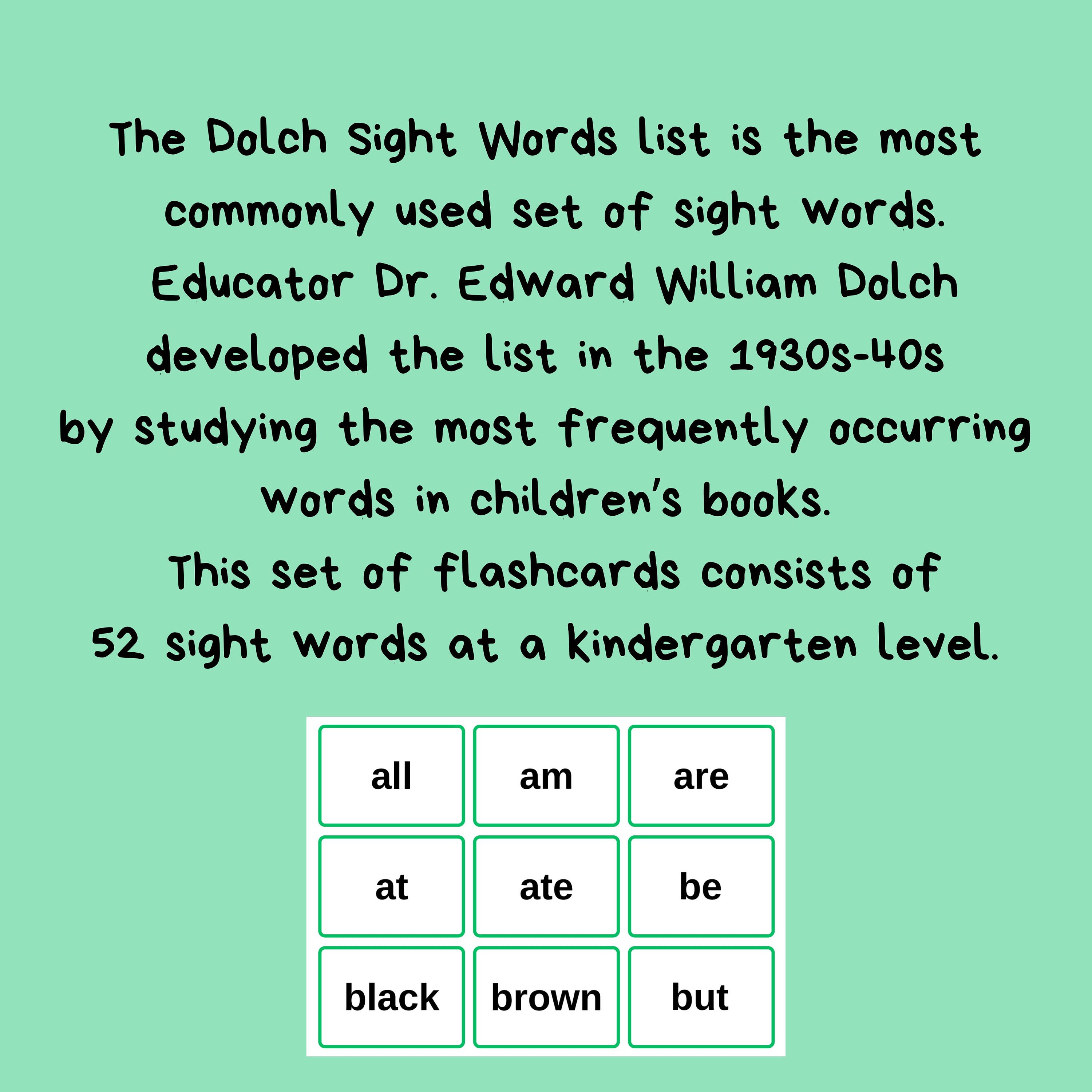 Dolch Sight Words Flashcards, Kindergarten Homeschool (digital Download ...