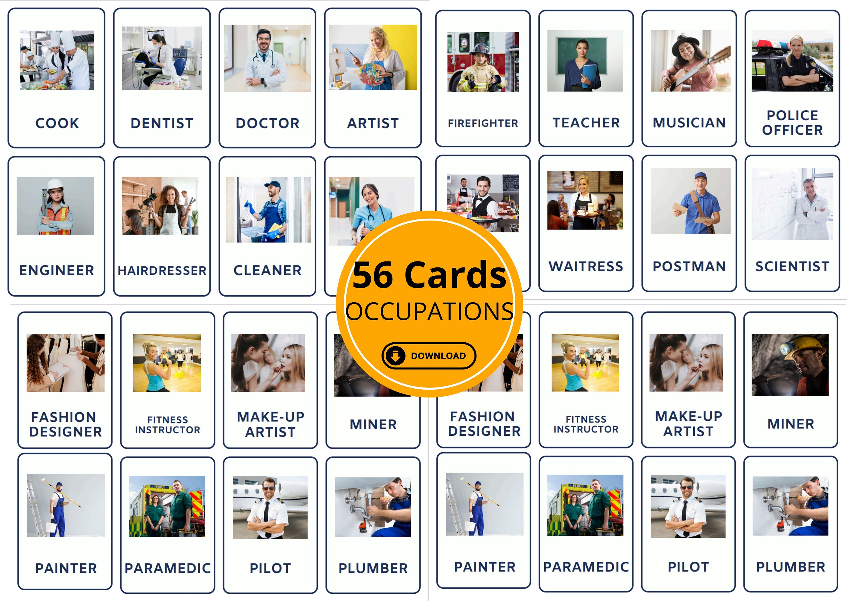 PROFESSIONS Flashcards, Jobs Vocabulary for ESOL Students, Occupations ...