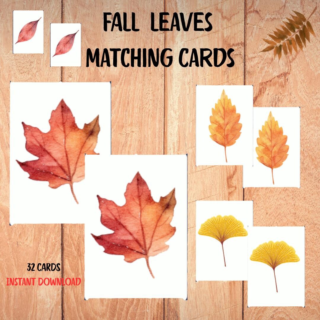 Autumn Leaves Matching Game: Watercolor Flashcards (PNG). - Etsy