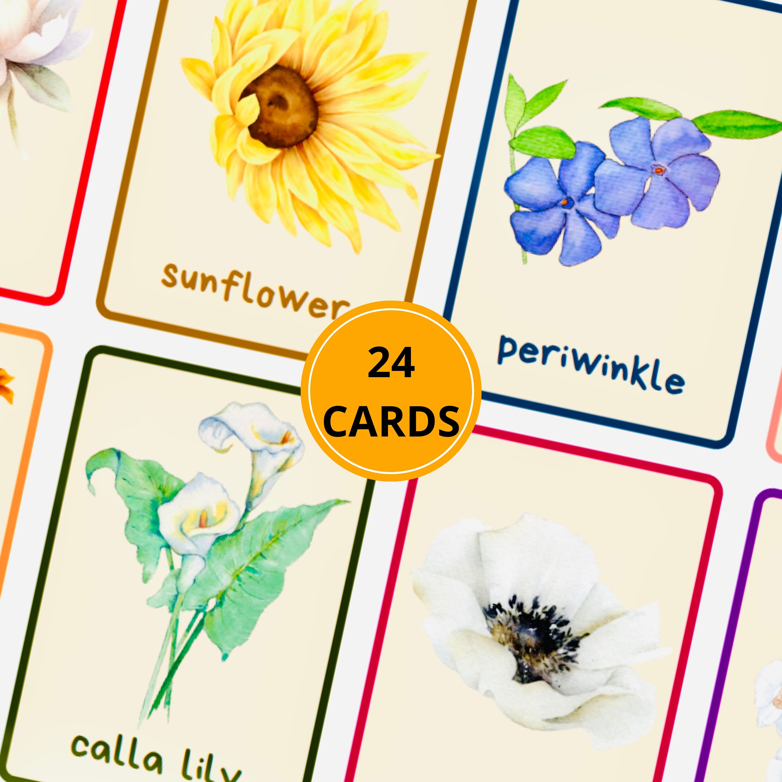 Flowers Flashcards Watercolor Botanic Preschool Printables Toddler ...