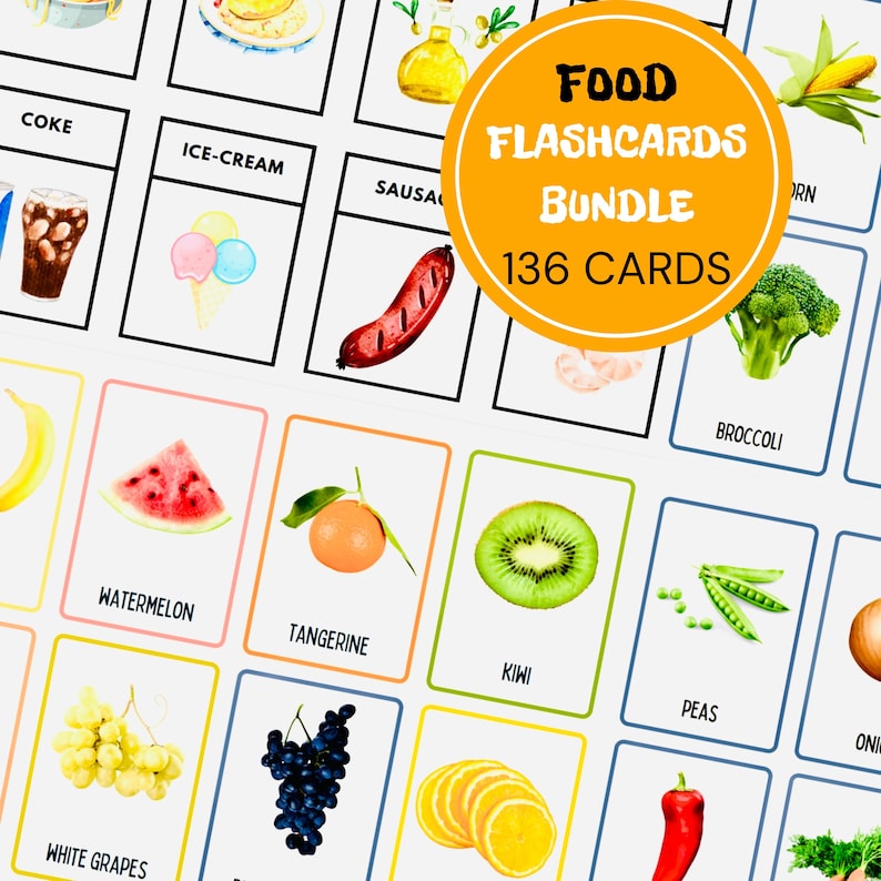 Food Flashcards Bundle, ESL Printable, 136 Cards (digital Download) - Etsy
