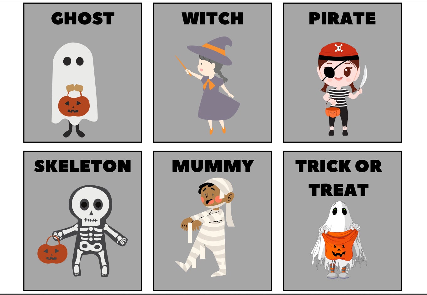 Printable Halloween Costume Flashcards, Pre-k Learning (PDF). - Etsy