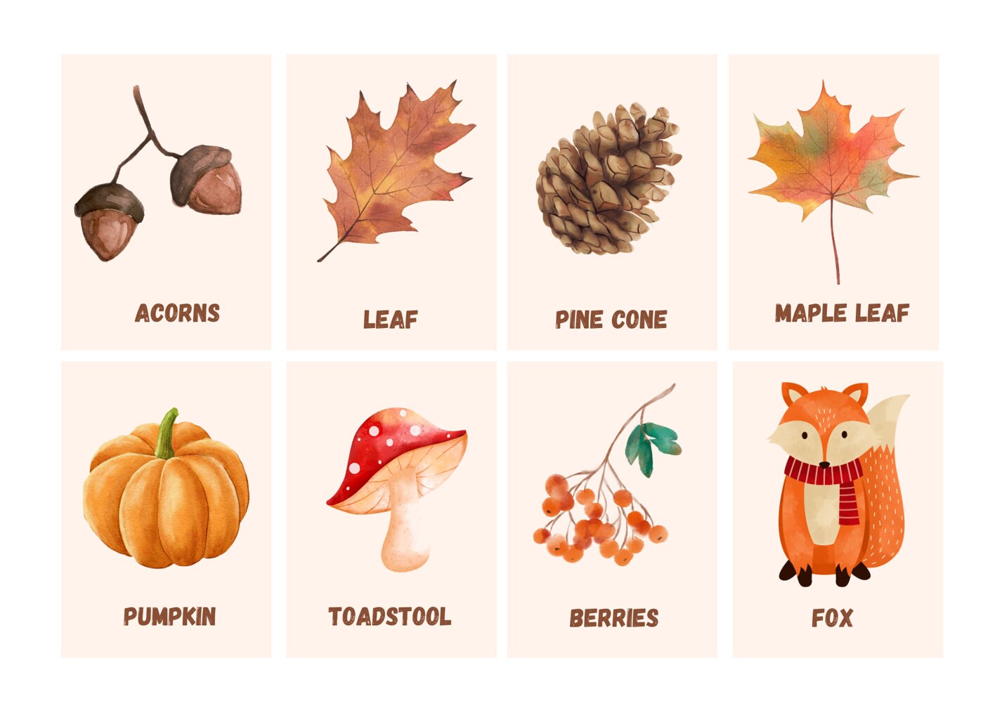24 Printable Autumn Flashcards for Kids Fall Image Cards Montessori ...