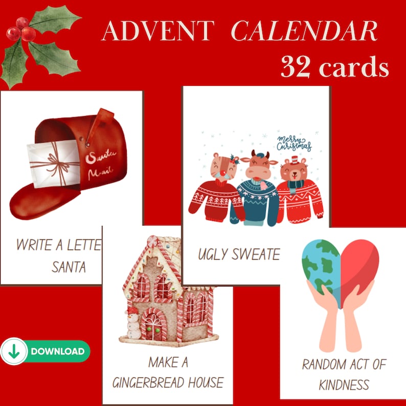 32 Printable Advent Activity Cards, Advent Calendar, Family Kids Advent ...