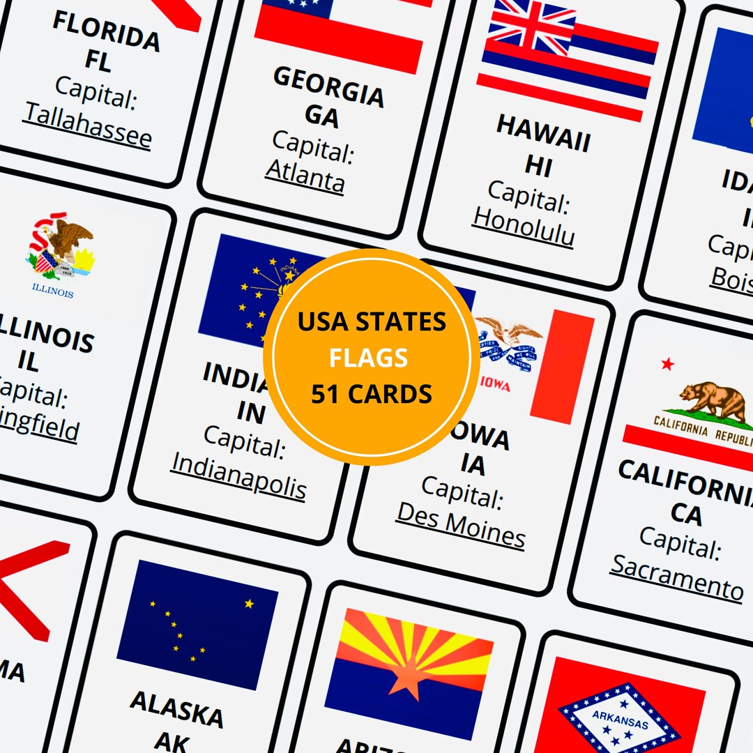 UNITED STATES Flags, 51 Montessori Cards, Facts Cards, Nomenclature ...