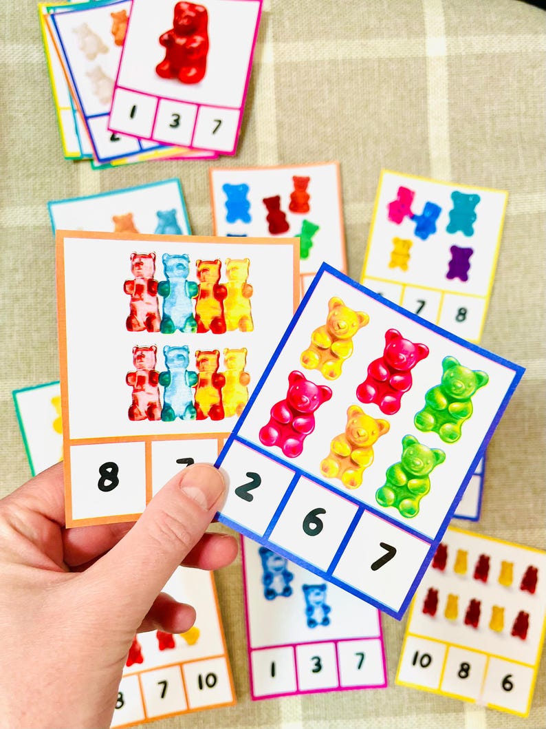 Count and Clip Gummy Bears Number Recognition Cards, Math Games Clip ...