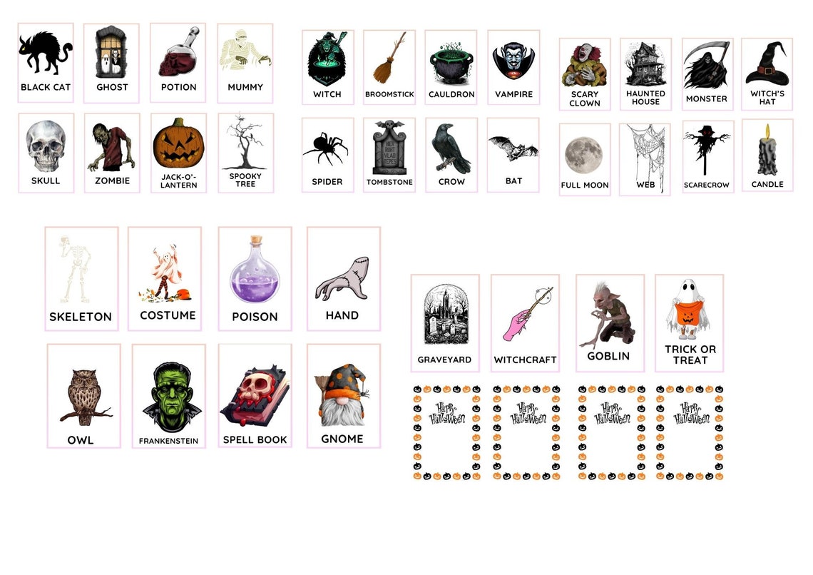 36 Printable Spooky Halloween Flashcards for Kids/ Halloween - Etsy