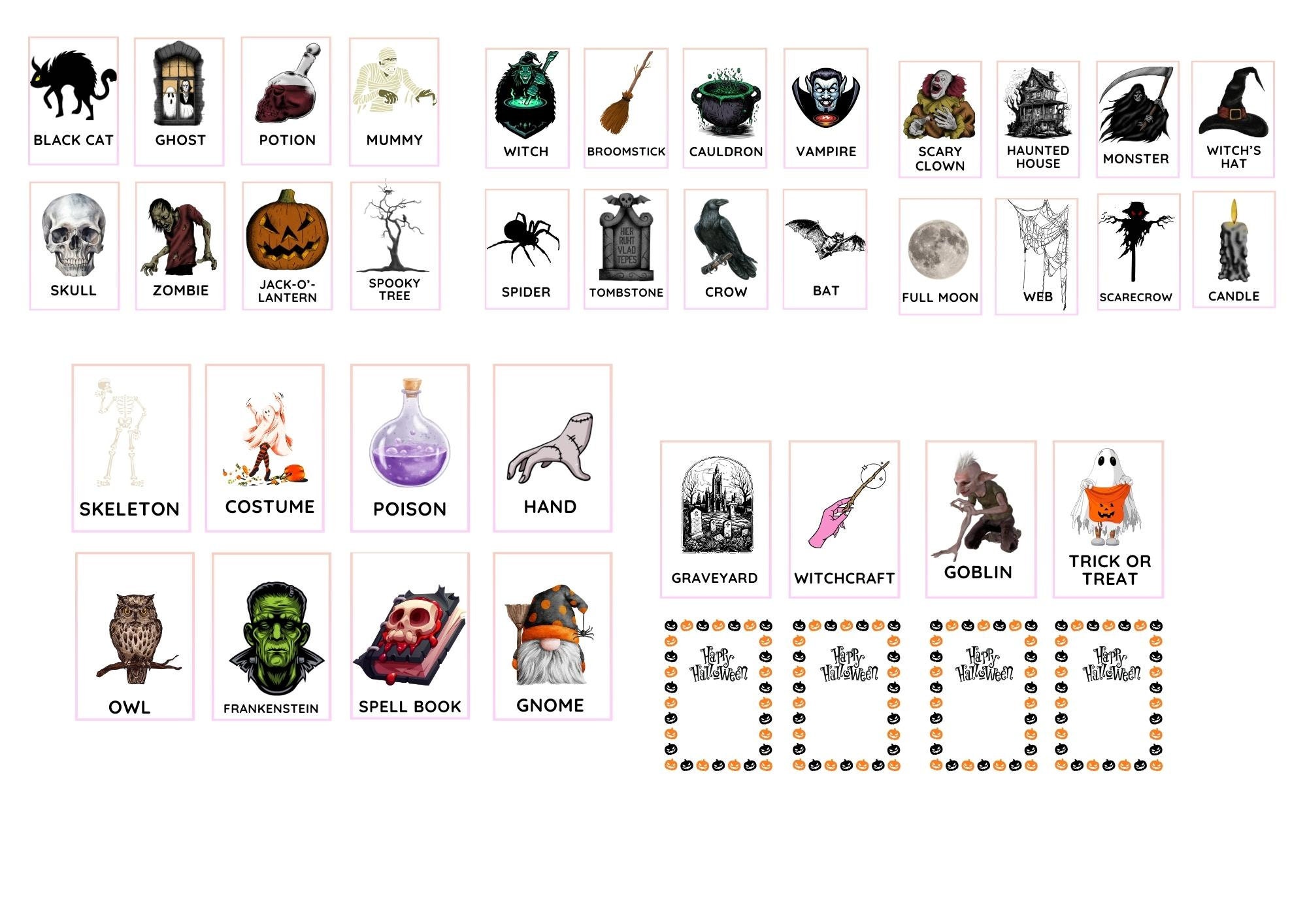 36 Printable Spooky Halloween Flashcards for Kids Halloween Flashcards ...