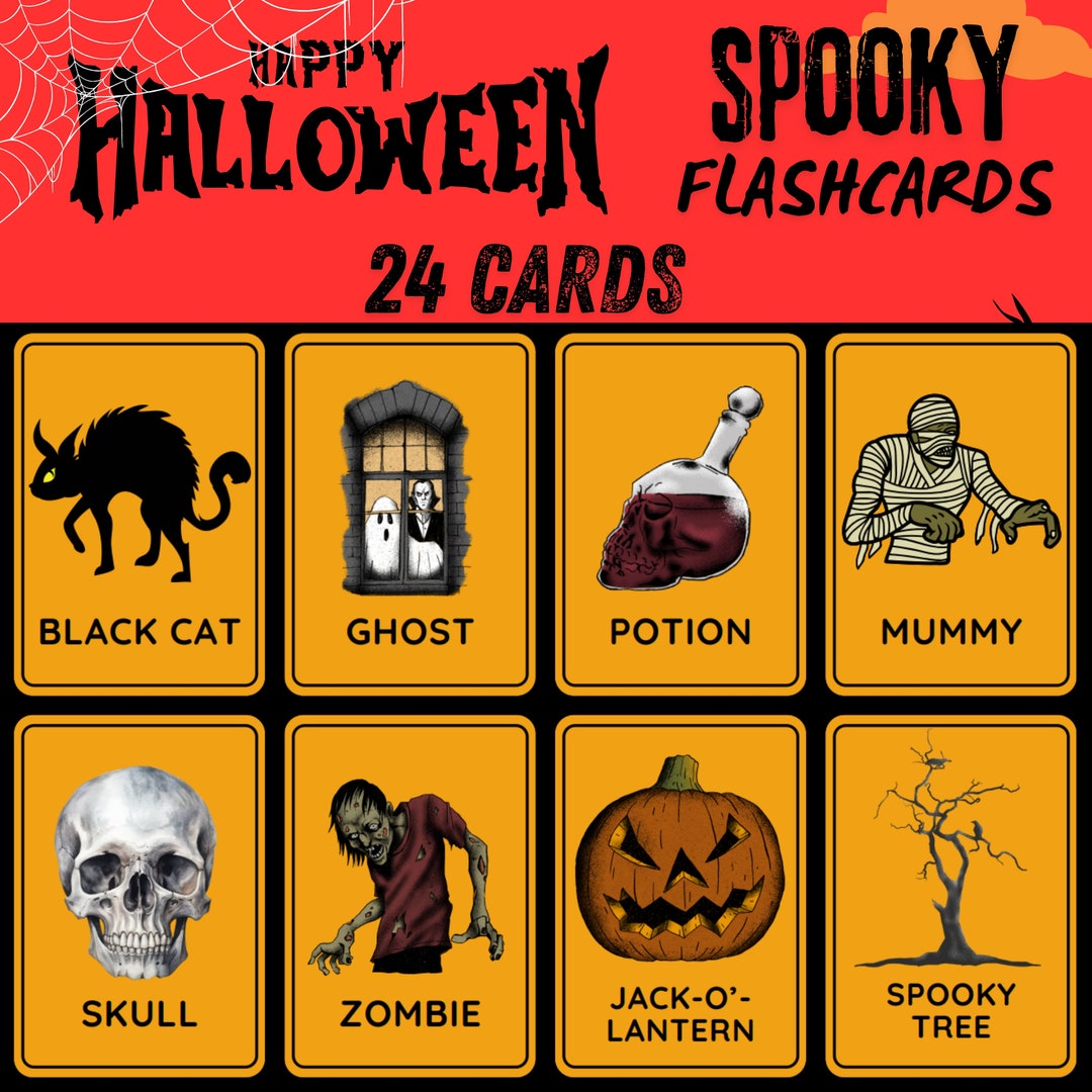 24 Printable Spooky Halloween Flashcards for Kids Halloween Flashcards ...