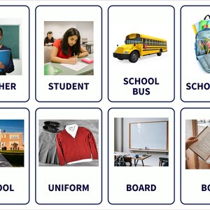 School Objects Vocabulary Flash Cards, English Vocabulary ESL Classroom ...