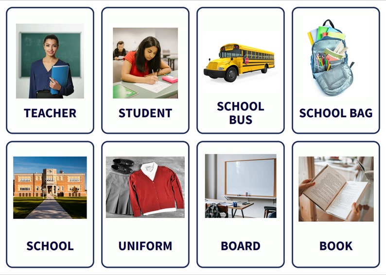 School Objects Vocabulary Flash Cards, English Vocabulary ESL Classroom ...