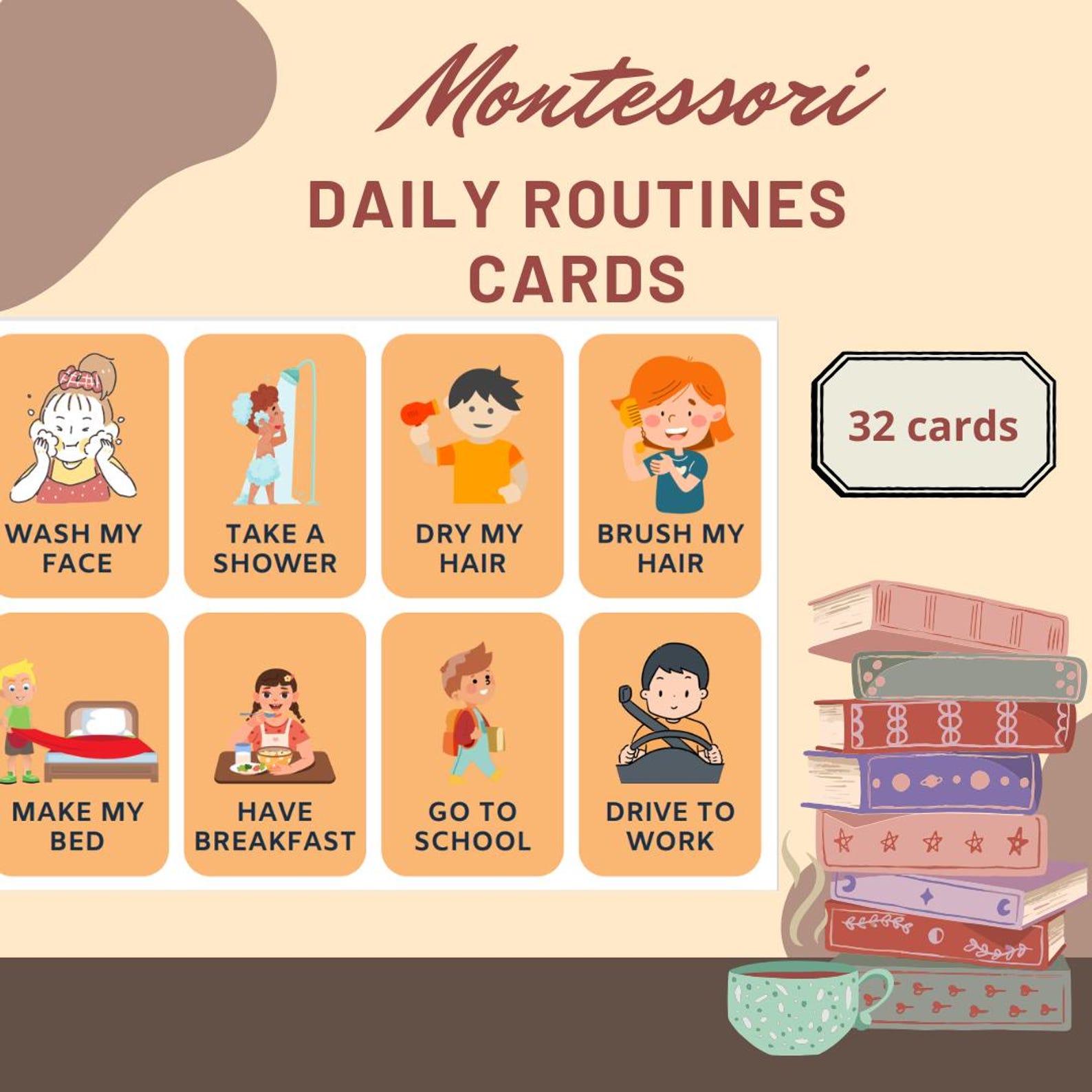 32 Printable Daily Routines Flashcards for Kids Montessori Flashcards ...