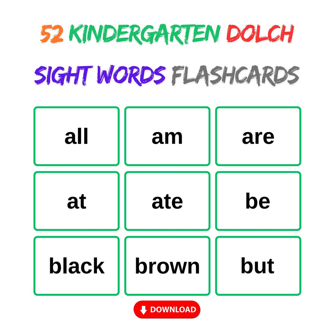 Dolch Sight Words Kindergarten Flashcards, High Frequency Words ...