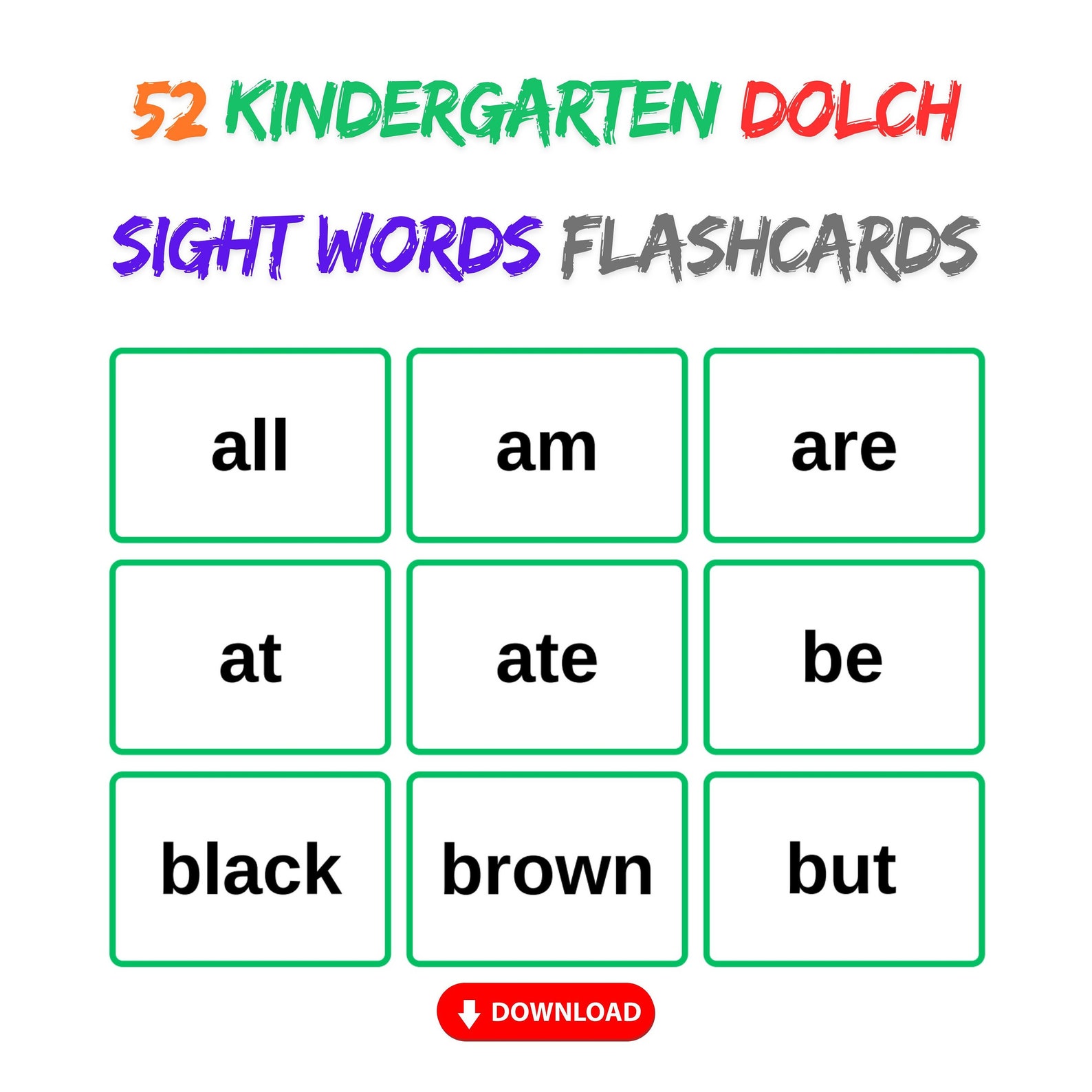 Dolch Sight Words Flashcards, Kindergarten Homeschool (digital Download ...