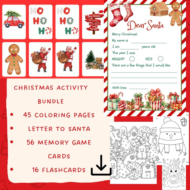 Christmas Activity Bundle: Coloring Pages, Flashcards, Letter to Santa ...