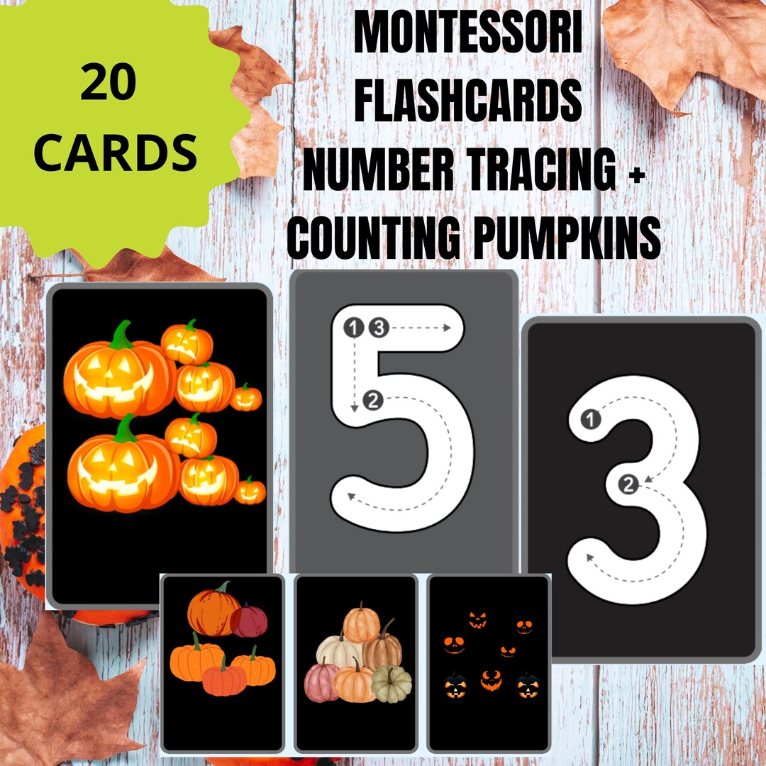 Halloween Pumpkin Number Tracing Flashcards 1-10 (PDF & PNG), Preschool ...
