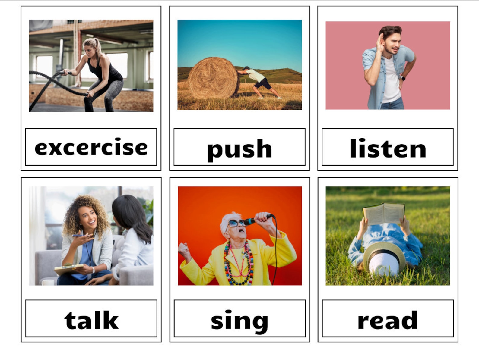 ACTION VERB Flash Cards, ESL Vocabulary Real Pictures, Parts of Speech ...