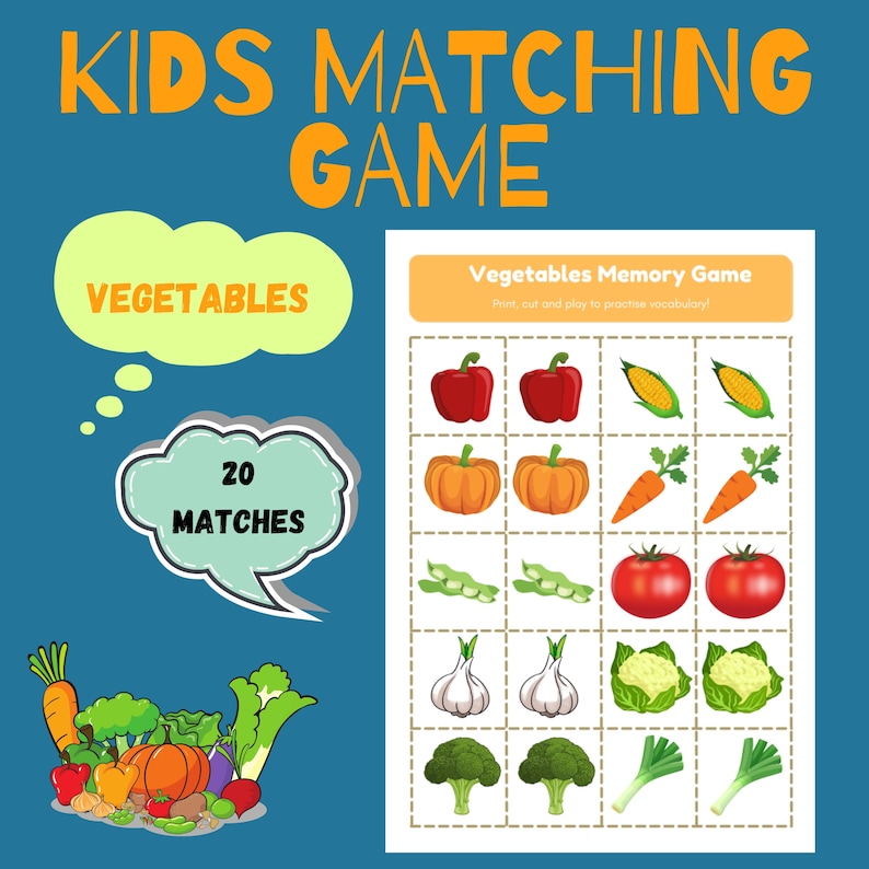 Vegetables Printable Memory Game Pre-school Vegetables Homeschool ...