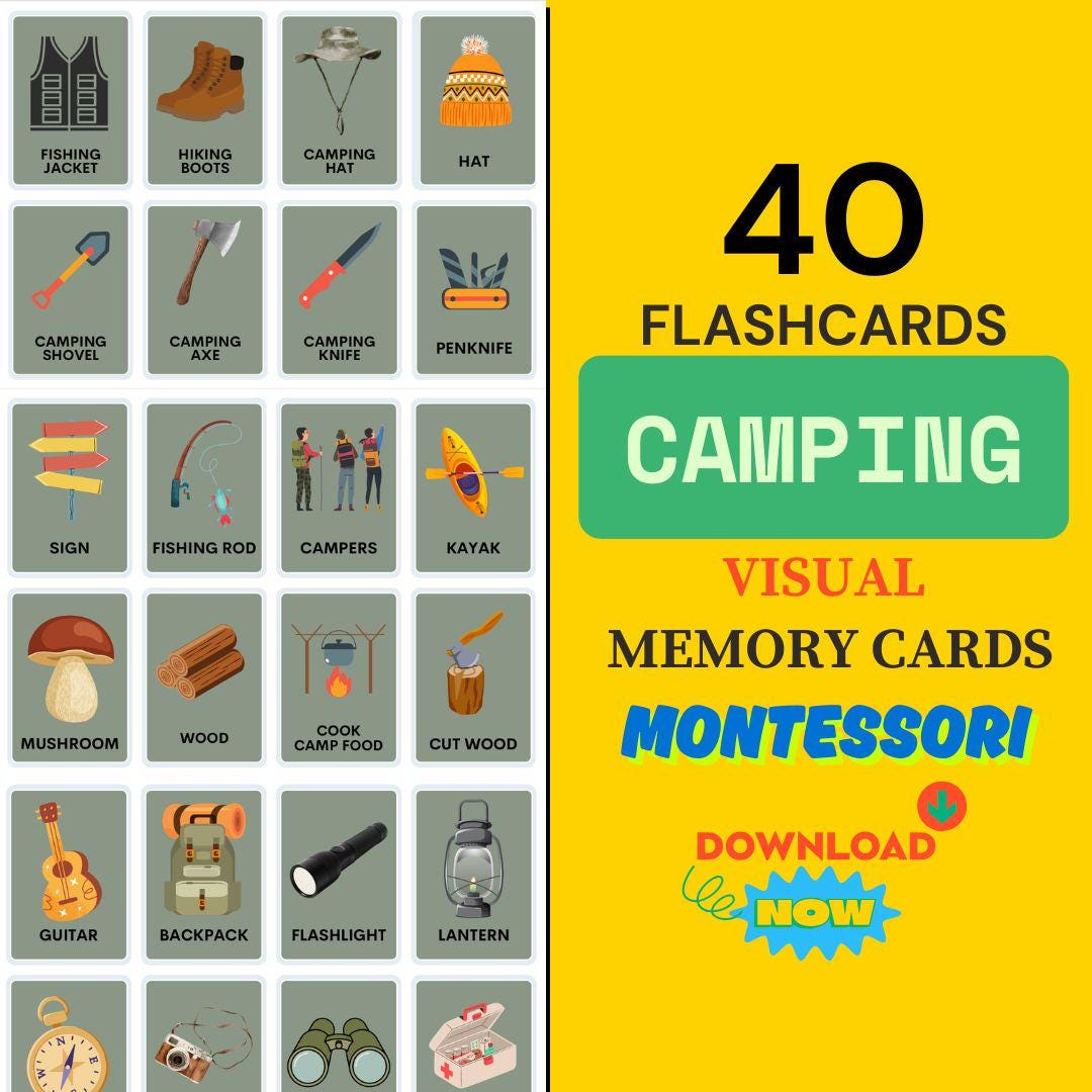 Camping Flash Cards Outdoors Adventure Toddler Visual Cards Vocabulary ...