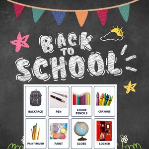 School Objects Vocabulary Flash Cards, English Vocabulary ESL Classroom ...