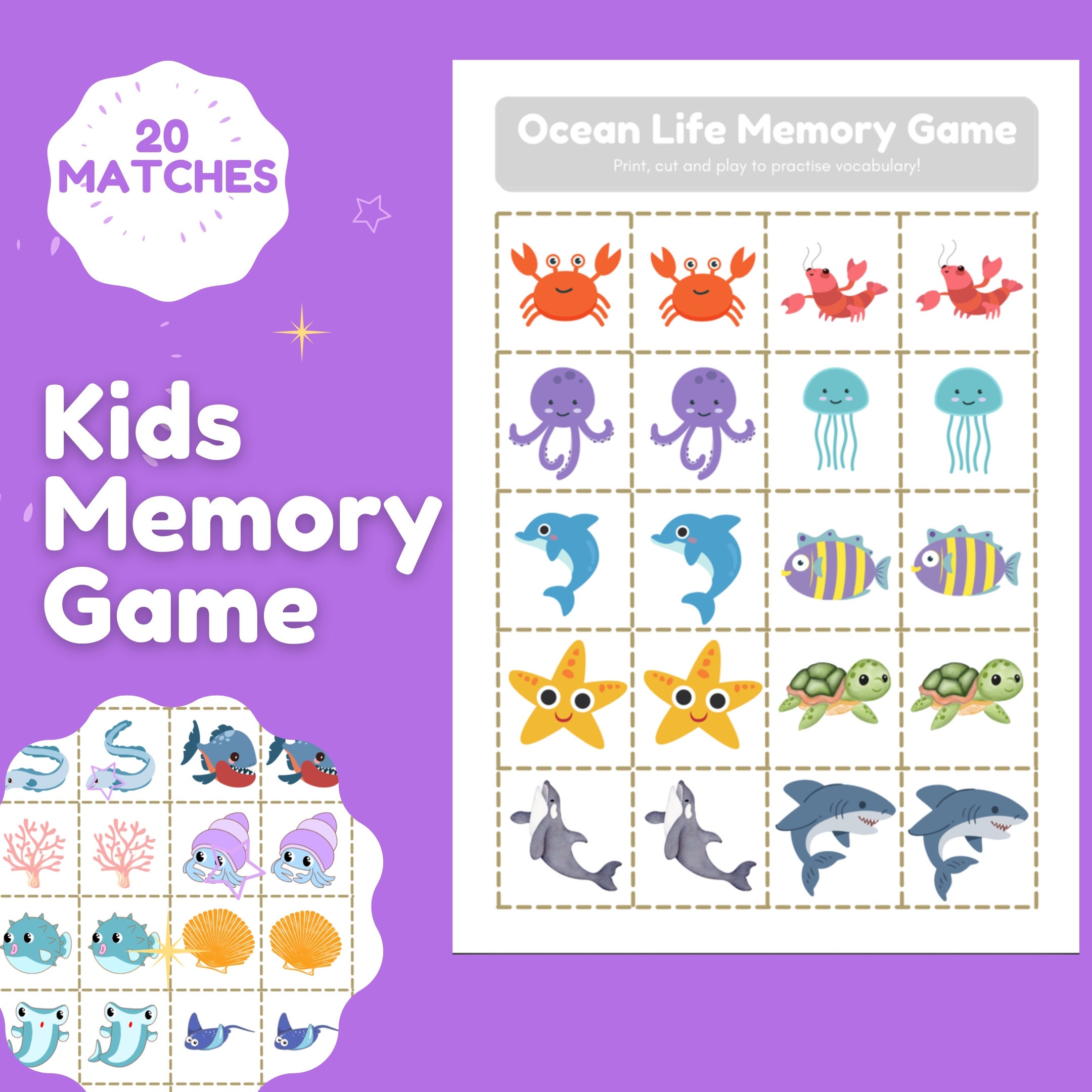 Ocean Printable Memory Game Pre-school Printable Game Homeschool ...