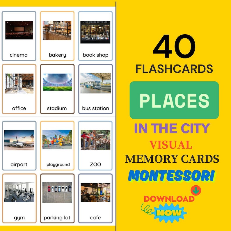 Tarjetas de vocabulario de lugares de la ciudad, vocabulario en inglés ...