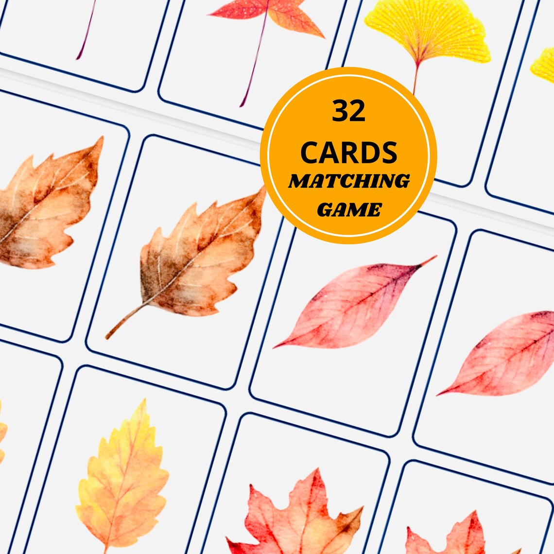 Autumn Leaves Matching Game: Watercolor Flashcards (PNG). - Etsy