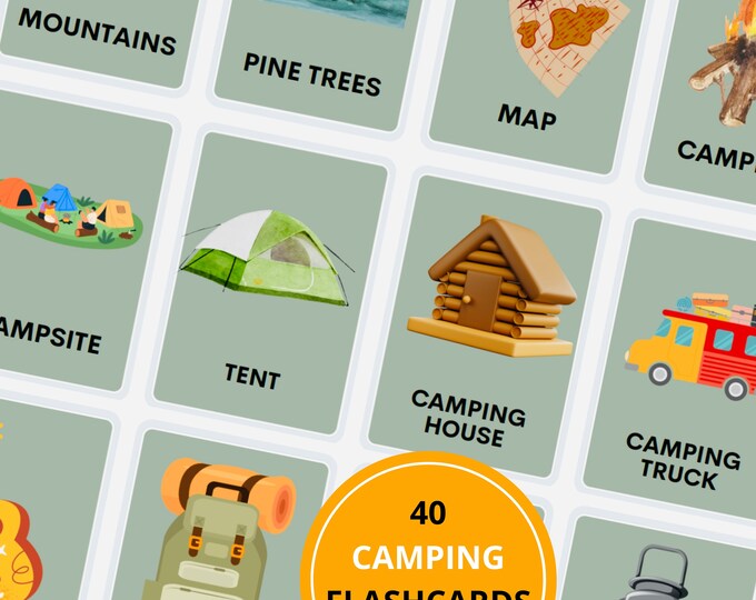 Camping Flash Cards, Outdoors Adventure, Montessori Cards (PDF/PNG). - Etsy