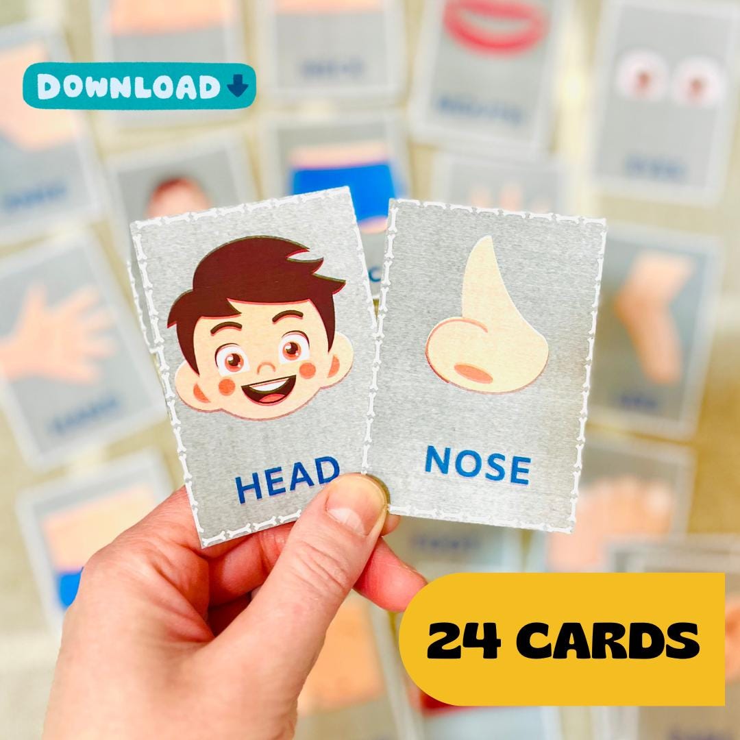 24 Body Parts Flashcards for Kids English Body Parts Body Parts Cards ...
